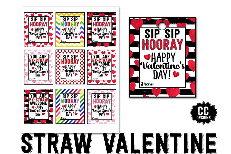Printable Straw Tags Valentine Favor Cards Valentine Printable for Kids ...