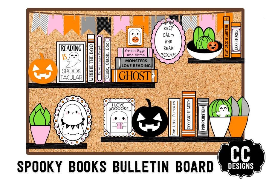 Spooky Books Bulletin Board Kit | Halloween Classroom Reading Corner ...