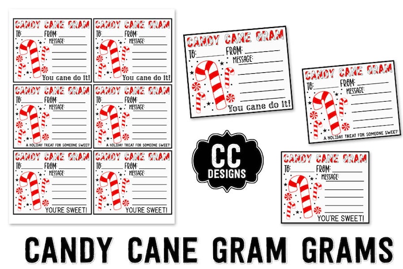PRINTABLE Candy Cane Gram PTO Grams Christmas Candy Fundraiser Message ...