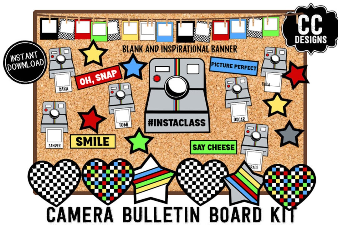 PRINTABLE Camera Bulletin Board Kit Door Instant Camera Film Art Craft ...