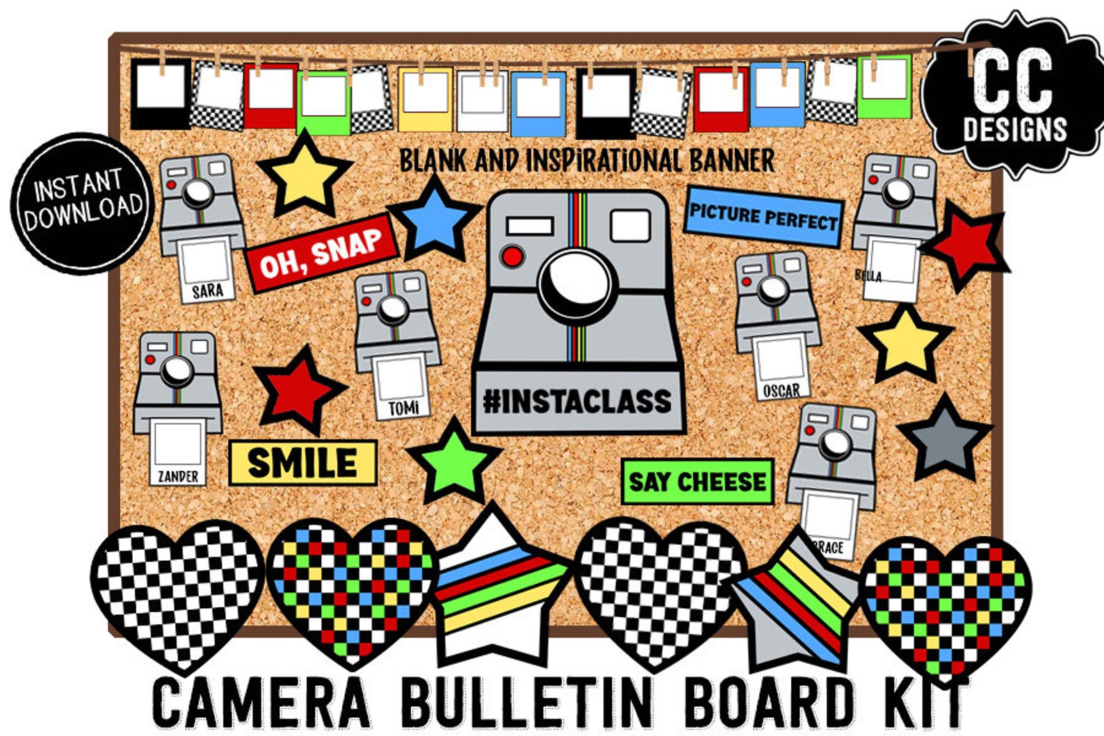 PRINTABLE Camera Bulletin Board Kit Door Instant Camera Film Art Craft ...