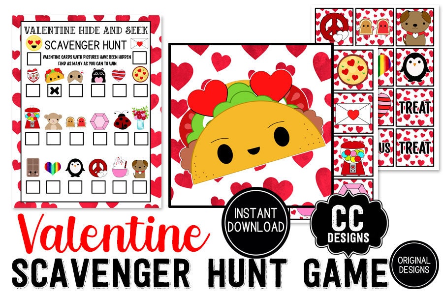 PRINTABLE Valentine Scavenger Hunt Easy Game Hide and Seek Card Game ...