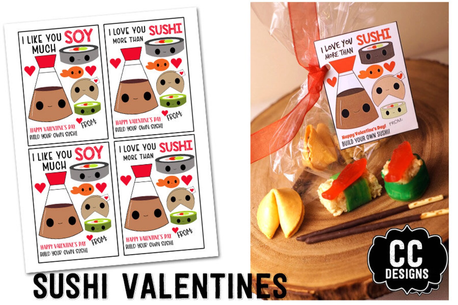 PRINTABLE Kawaii Sushi Build a Valentine Card Food DIY Valentine Card ...