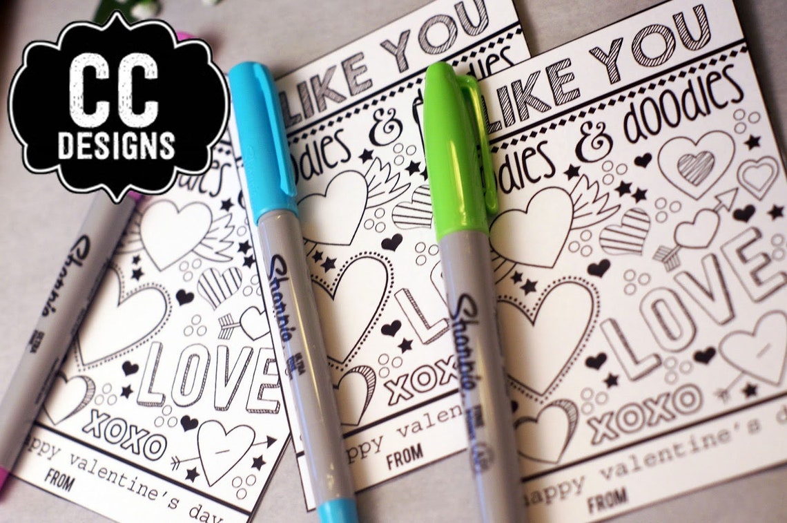 PRINTABLE Valentine Coloring Page Doodle Coloring Cards Cards to Pass ...