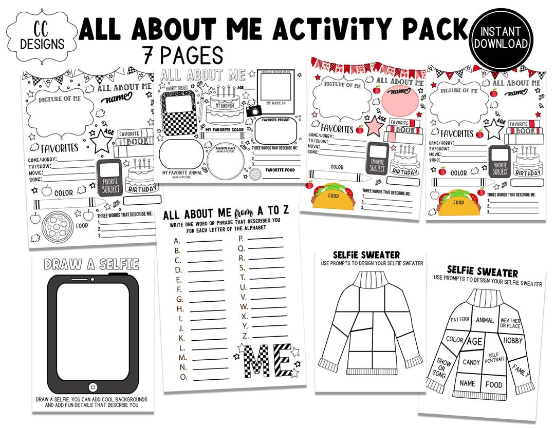 SCHOOL PRINTABLE All About Me Doodle and Game Kit Teacher Resource Home ...