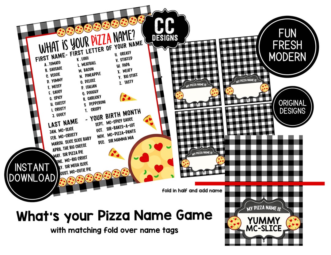 Printable Pizza Name Game Generator Pizza Name Tags Pizza Party Games ...