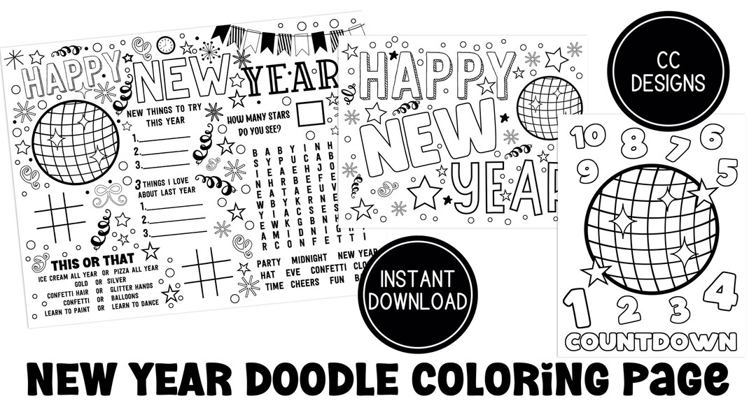 New Years Doodle Coloring Page Activity School Home School Fun Doodle ...