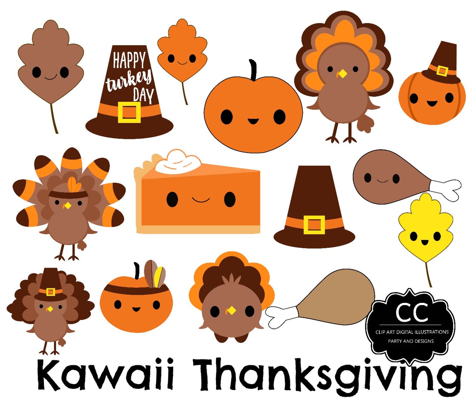 Kawaii Thanksgiving Fall Digital Clip Art Illustration Autumn Halloween ...