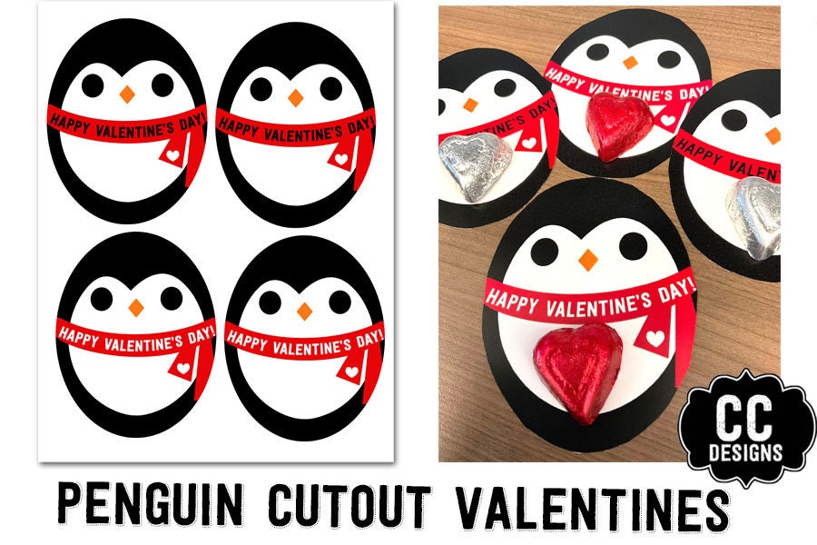 PRINTABLE Penguin Valentine Cut Out Digital Card Valentine Party Treat ...