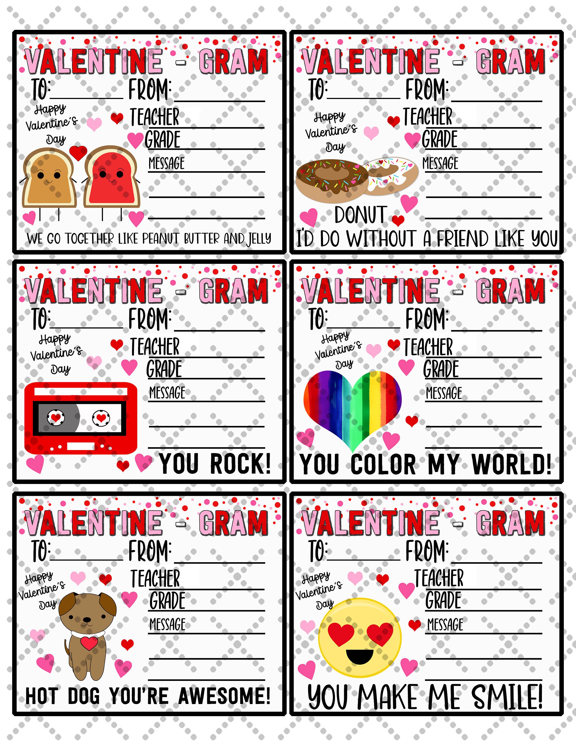 PRINTABLE Valentine Gram Fundraiser PTO Tags Candy Tags Candy Gram Tags ...