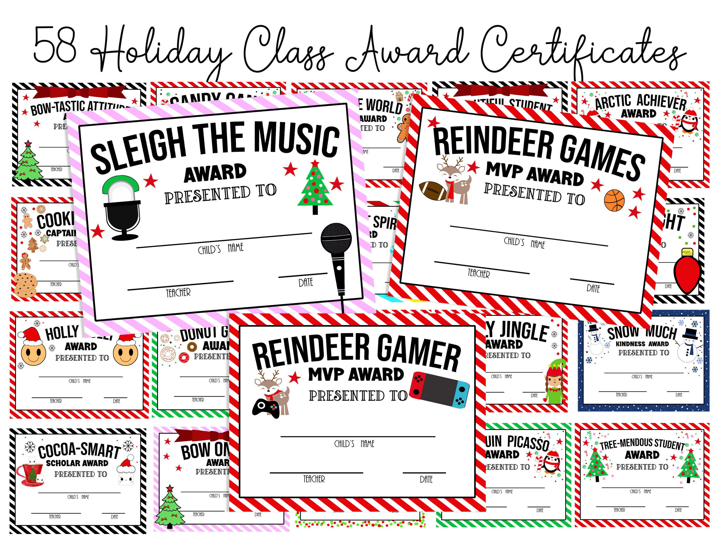 Printable Christmas Awards and Certificates 60 Holiday Awards for Class ...