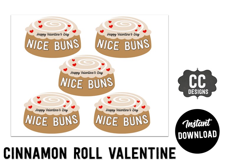 PRINTABLE Valentine Cinnamon Roll Nice Buns Card Fun Pun Roll Treat Cut ...