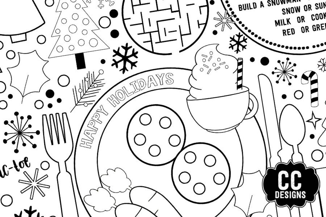 Doodle Christmas Holiday Coloring Placemat Fun Coloring Page - Etsy