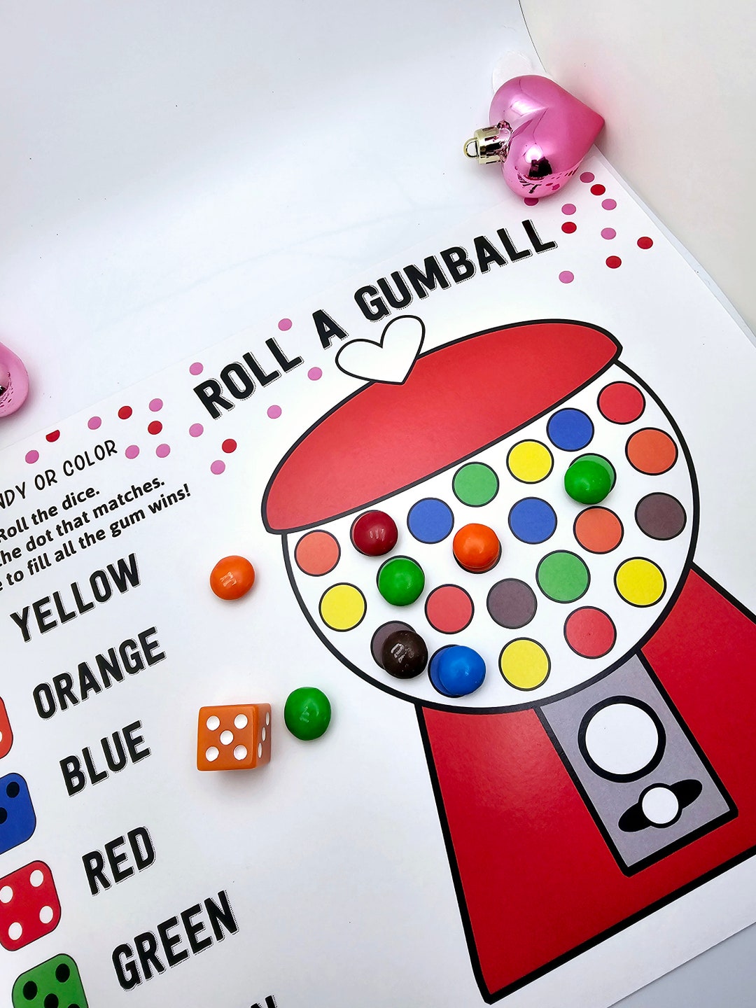 Printable Dice Valentine Game Roll a Dice Candy or Color Valentine's ...