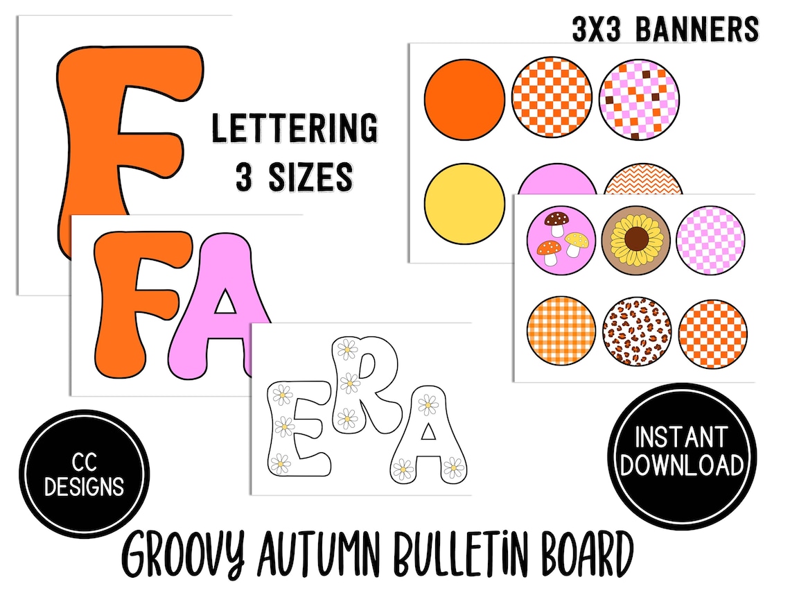 Groovy Fall Autumn Bulletin Board Kit Digital Art Door Kit Fall Themed ...