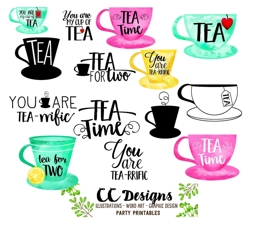 Tea Party Wonderland Cups With Text Word Art Digital Illustrations - Etsy