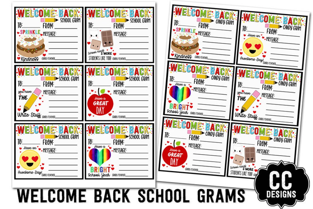 PRINTABLE Welcome Back School Grams First Day of School Candy Grams ...