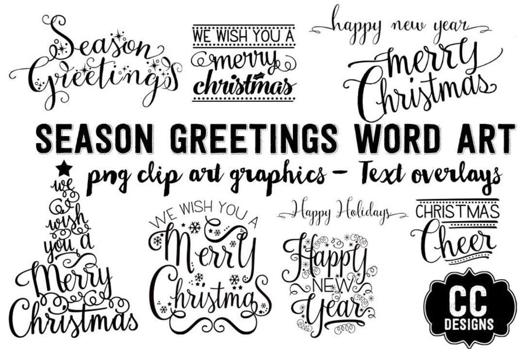 Season Greeting Christmas Word Art Digital Clipart Illustration Text ...