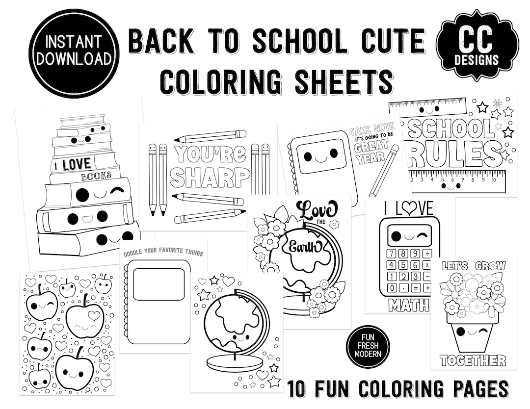 PRINTABLE Welcome Back School Coloring Pages First Day Kawaii Fun ...