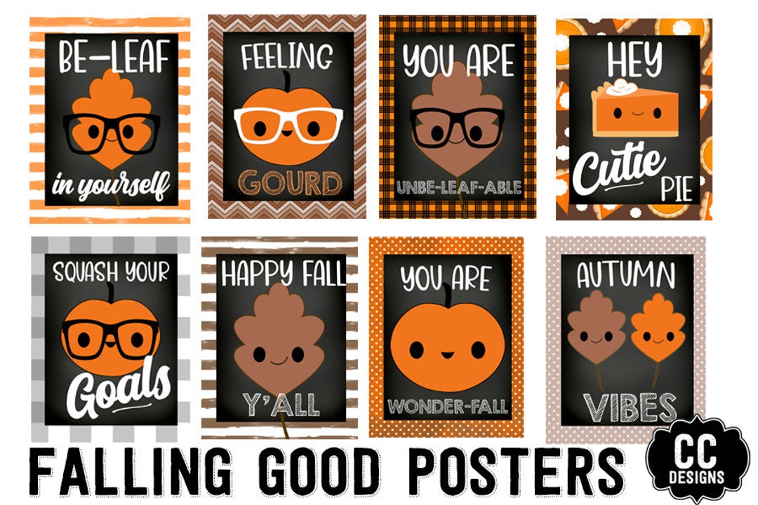 Falling Good Posters Autumn School Inspire Words Poster Fall Puns for ...