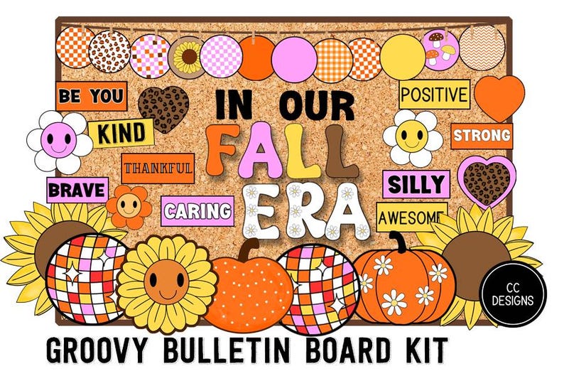 Groovy Fall Autumn Bulletin Board Kit Digital Art Door Kit Fall Themed ...