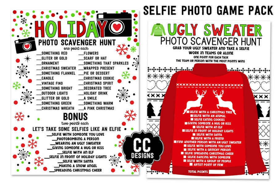 Photo Scavenger Hunt Ugly Sweater and Selfie Game Pack Christmas ...