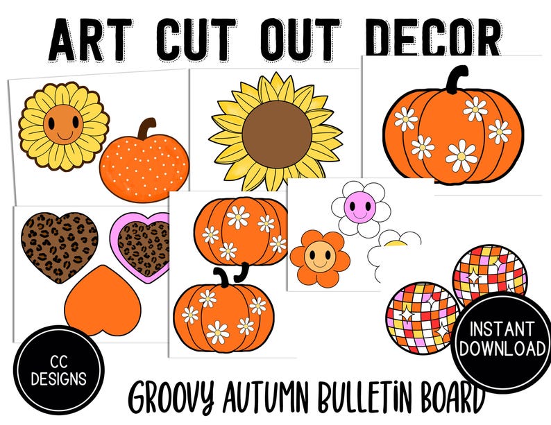 Groovy Fall Autumn Bulletin Board Kit Digital Art Door Kit Fall Themed ...