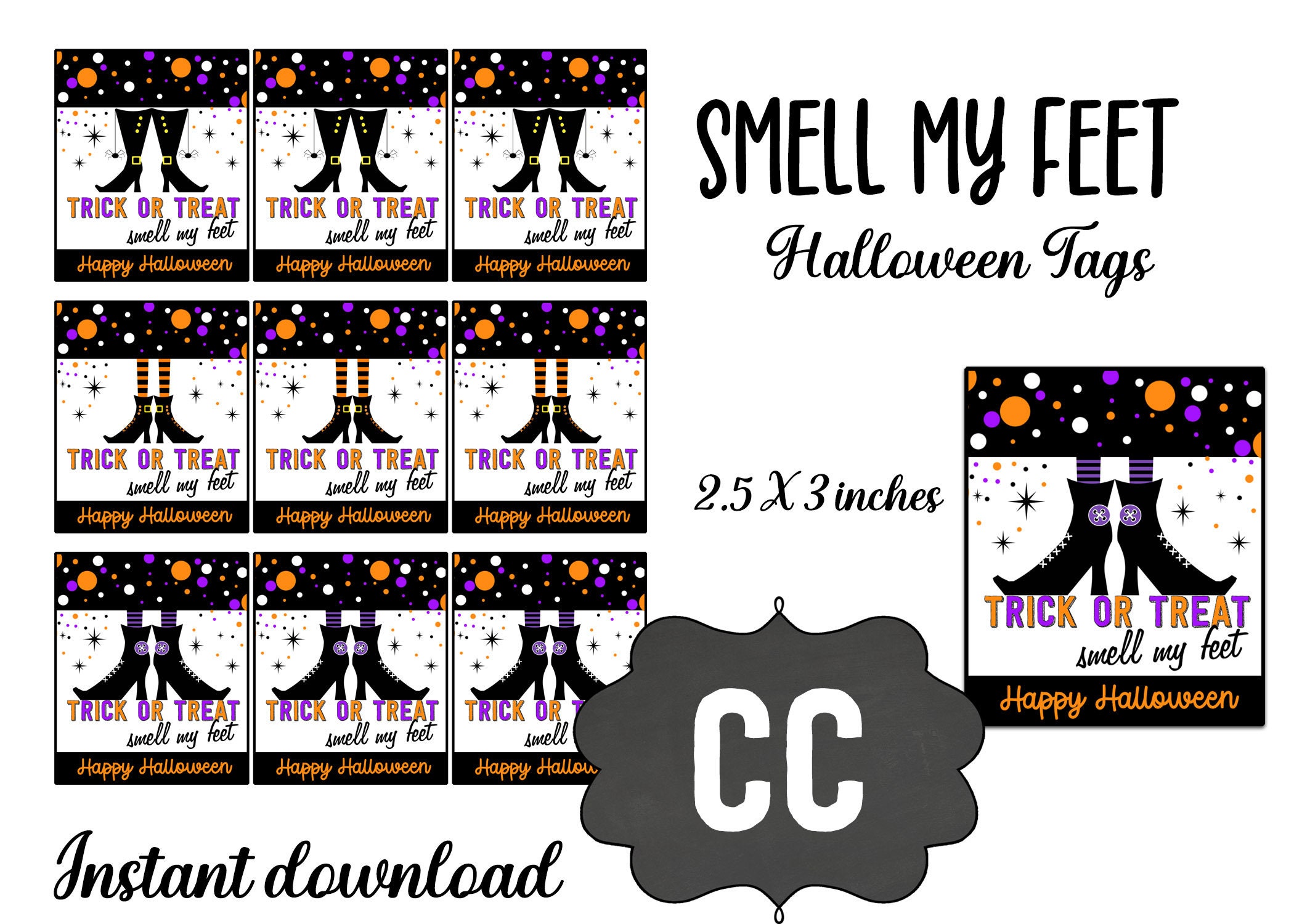 Printable Smell My Feet Digital Halloween Tags Trick or Treat - Etsy