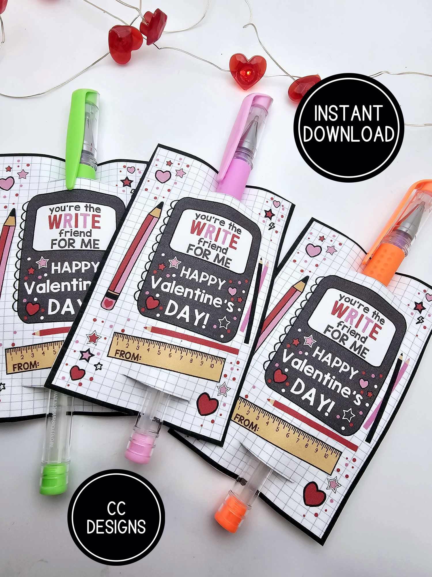 Valentine Pencil Toppers Card Party Favor Pencil Topper Favor Printable ...