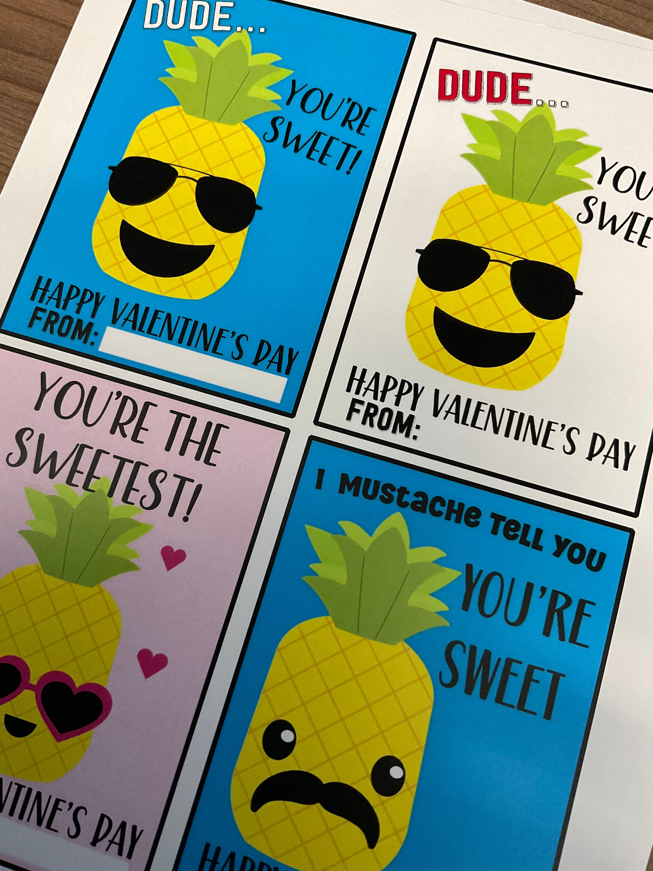 PRINTABLE Pineapple Cutie Digital Valentine Cards Fruit Kawaii Face ...