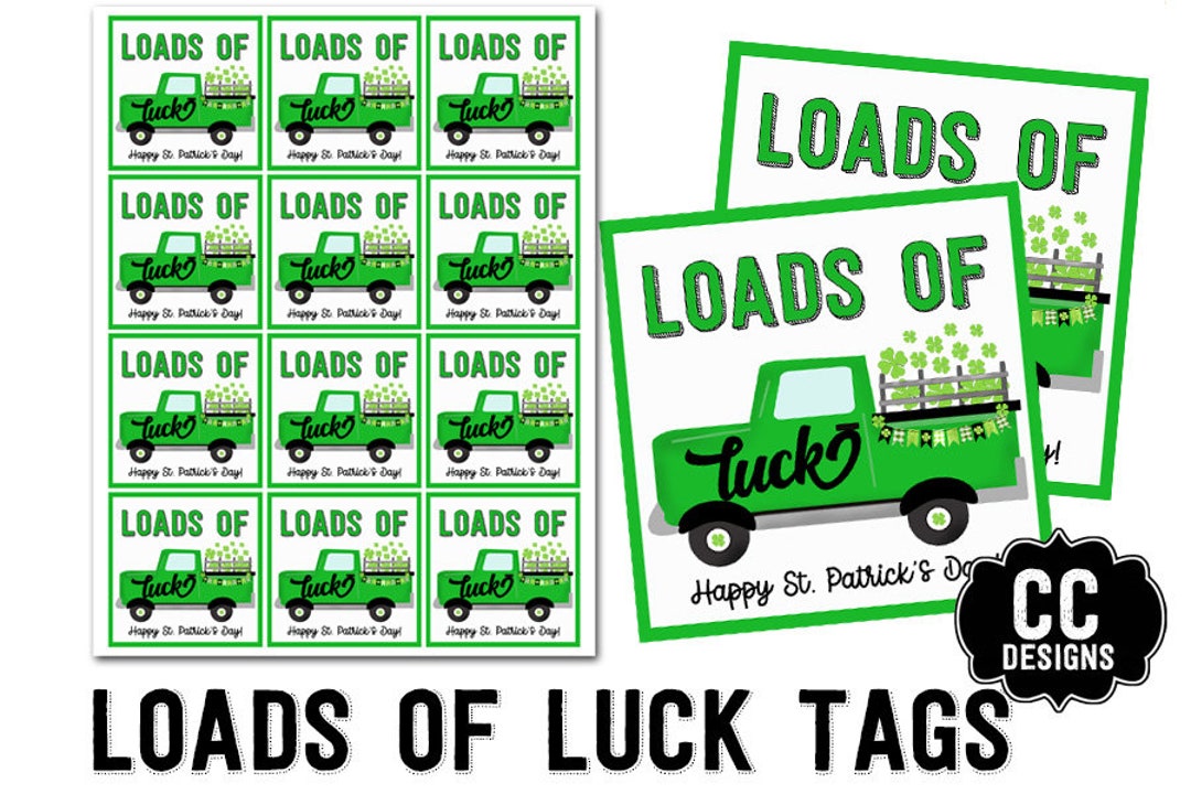 Printable Shamrock Truck Loads of Luck Square Tags Instant Download - Etsy