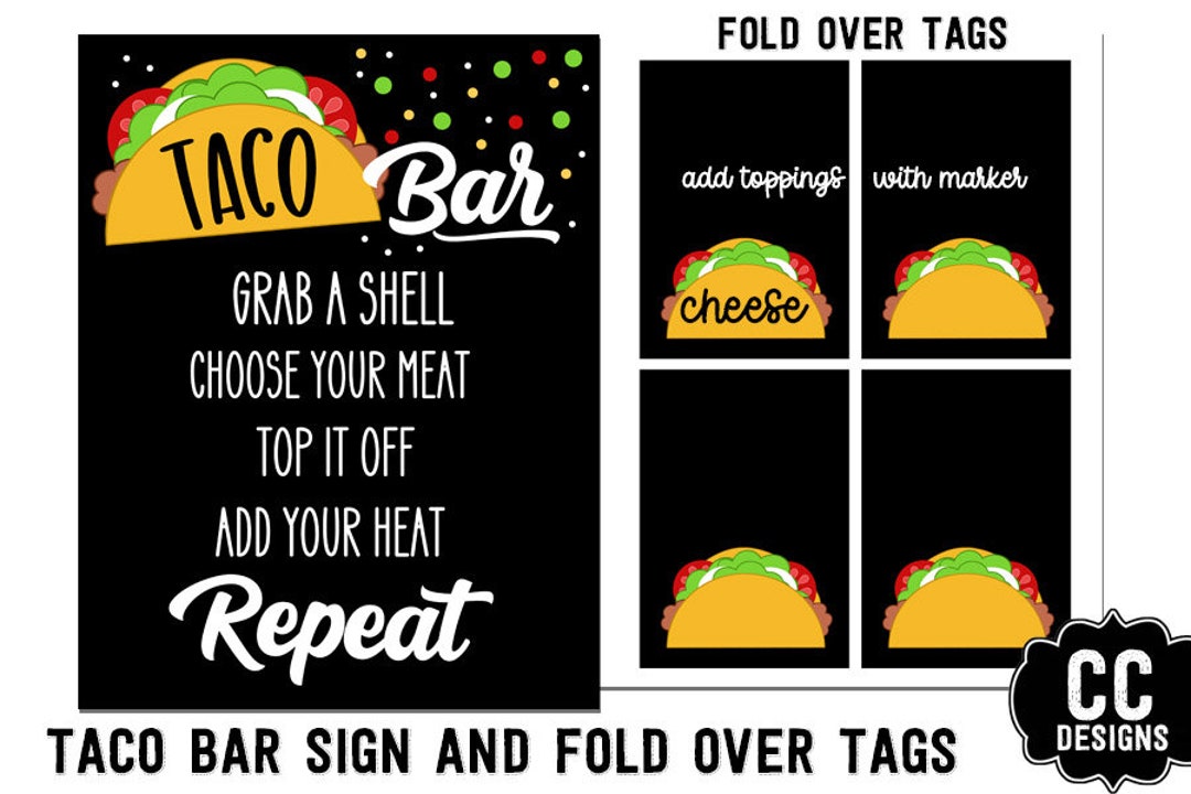 Taco Bar Sign and Fold Over Tags Digital Fun Printable for Taco Night ...