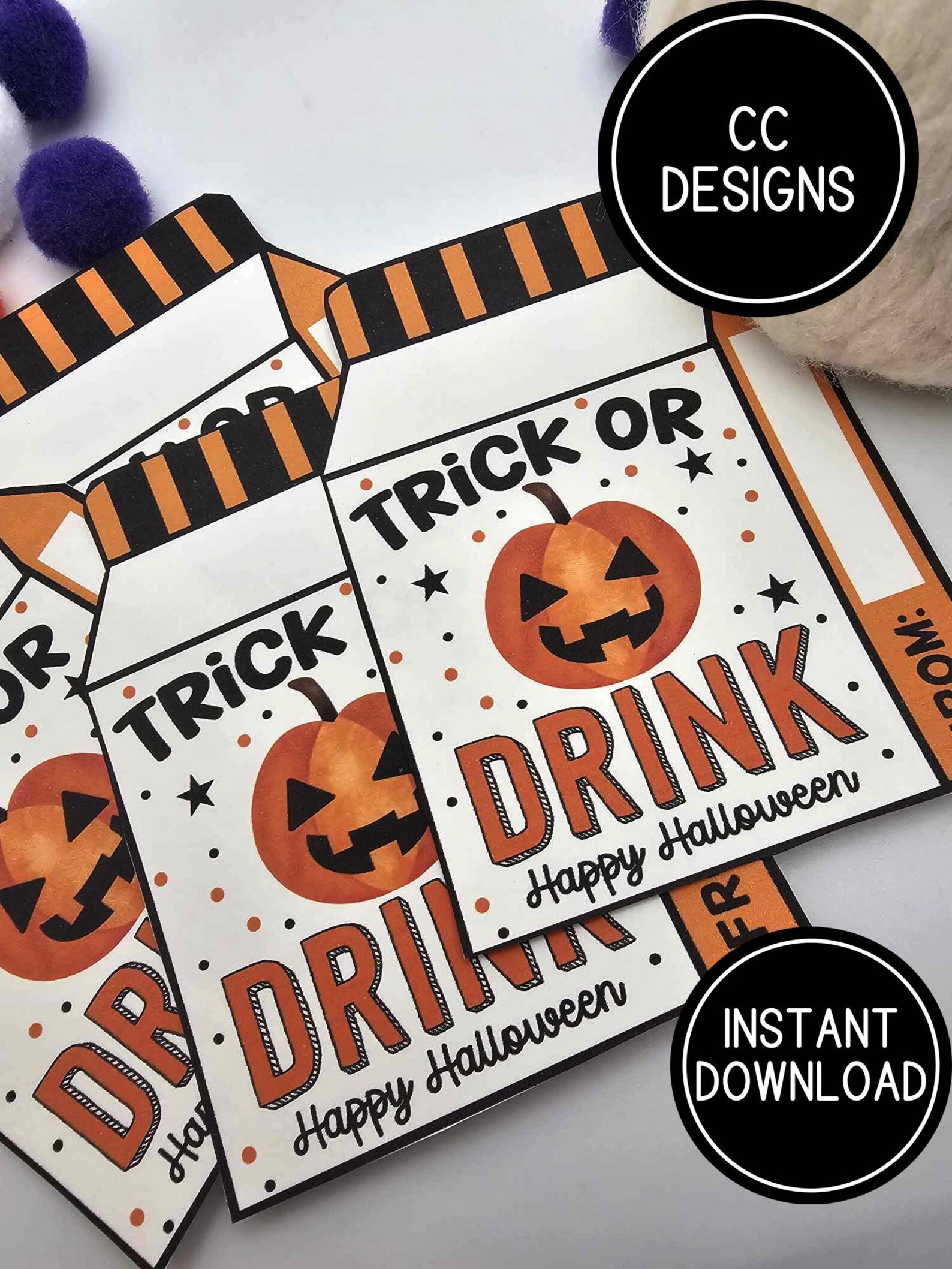 Halloween Straw Drink Party Favor Tags Milk Carton Straw Tags Fall ...
