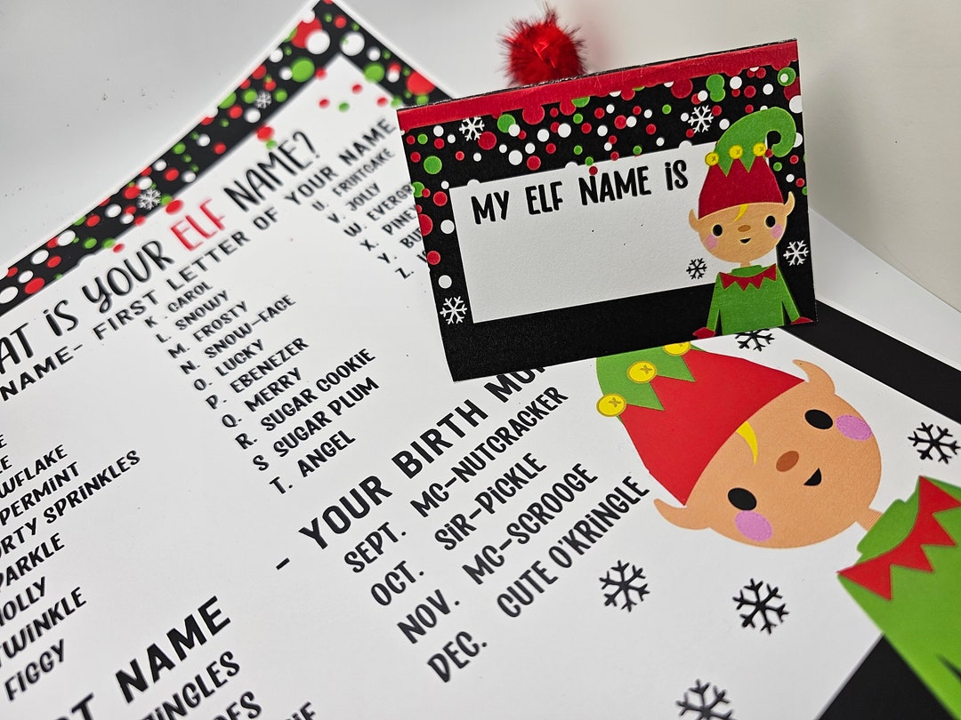 PRINTABLE Elf Game What's Your Name Game Christmas Favor Party Game ...