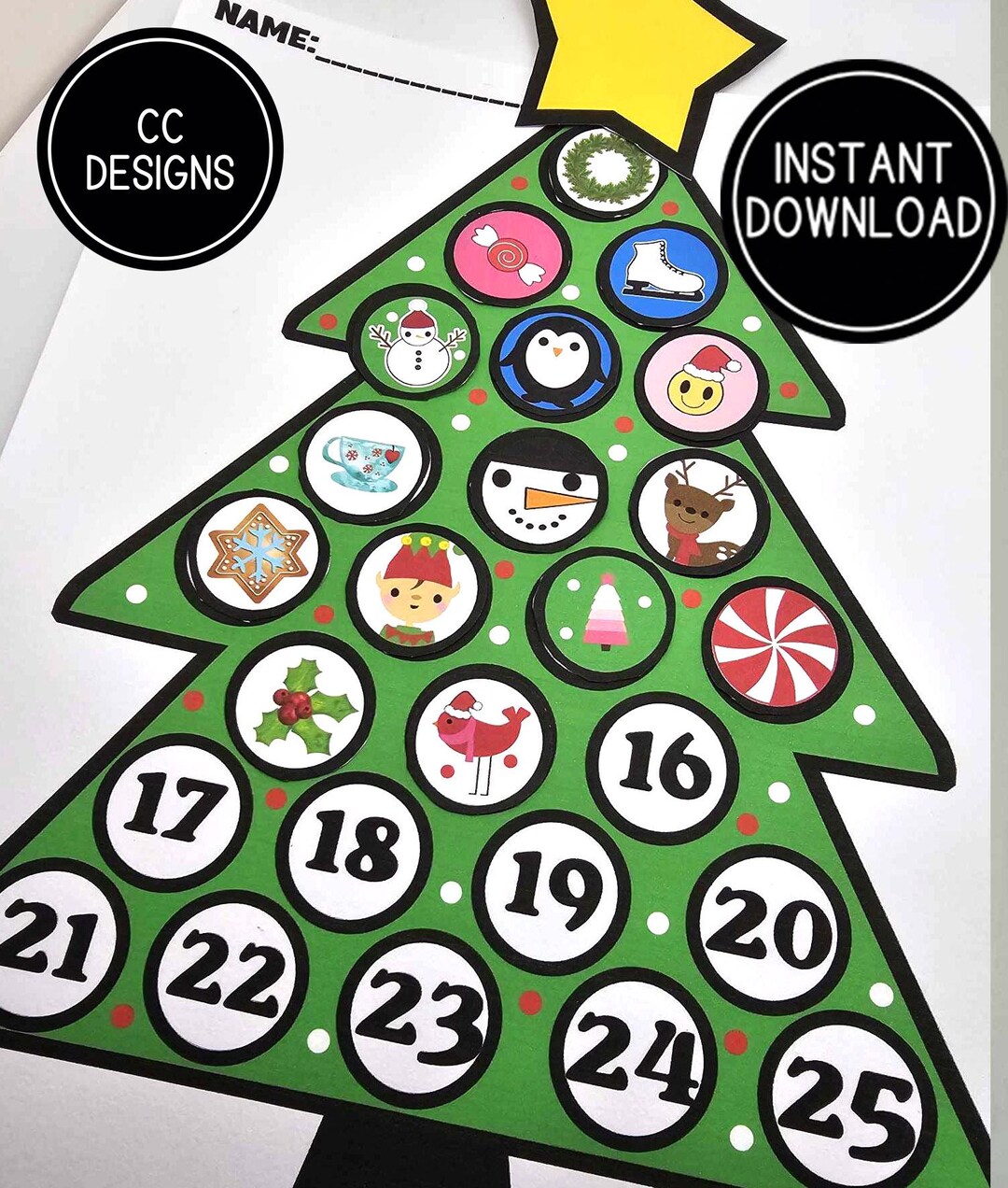 Advent Tree Paper Craft Printable Template Advent Calendar for School ...