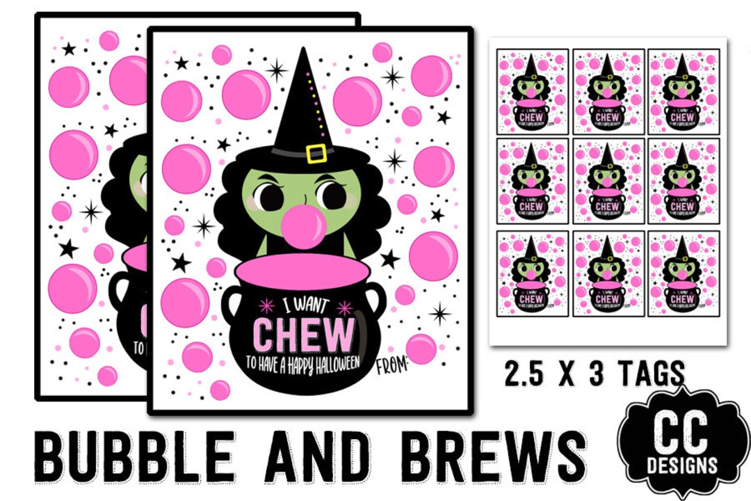 Halloween Gum Witch Printable Bubble Gum Fun Treat Tags Gift - Etsy