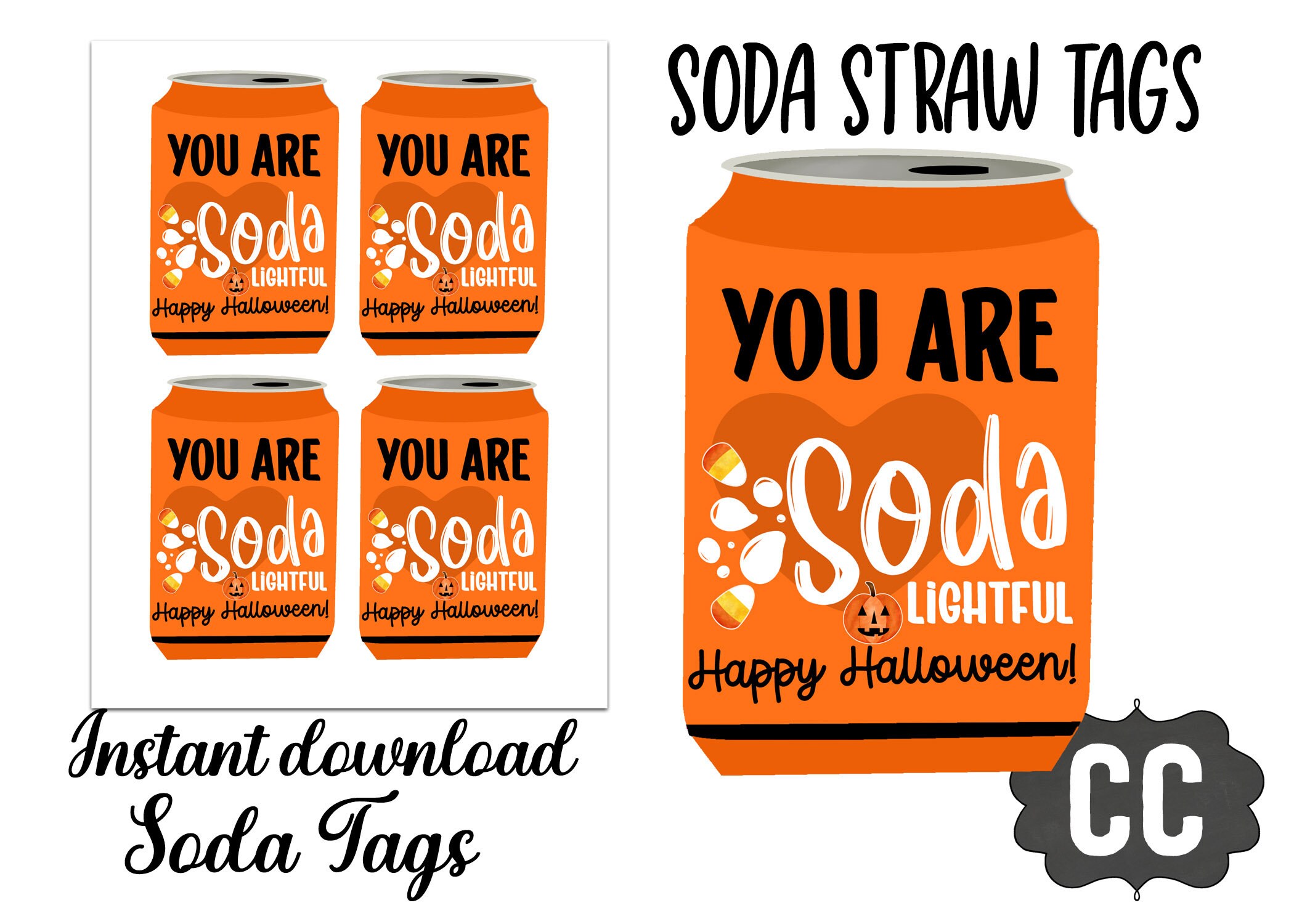 PRINTABLE Halloween Soda Pop Can Straw Favor Tags Soda Can Tag Treats ...