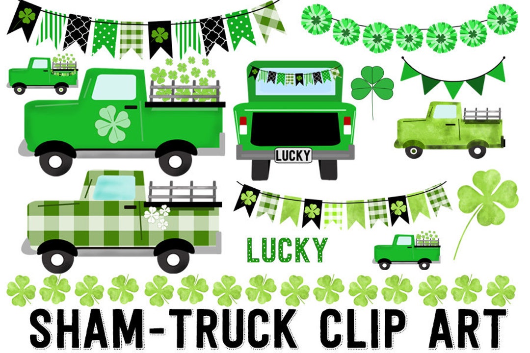 Shamrock Trucks Digital Clip Art Set Clover Green St. Patricks Day ...