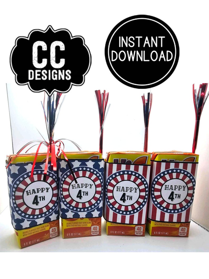 PRINTABLE Stars and Stripes Digital Juice Box Wrap Tags Wrappers for ...