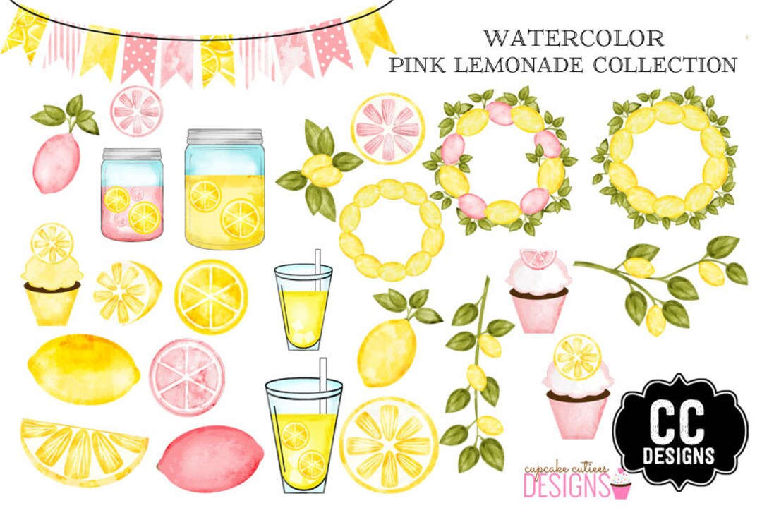 Lemonade Pink Watercolor Word Art Graphic Clipart Digital Illustrations ...