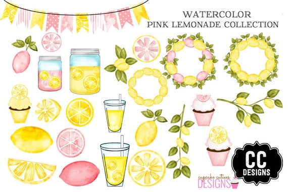 Lemonade Pink Watercolor Word Art Graphic Clipart Digital - Etsy