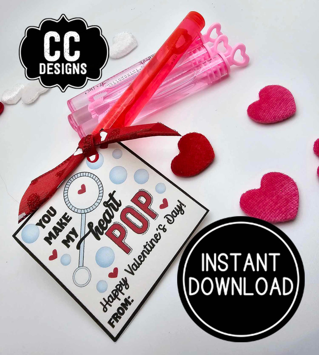 PRINTABLE Valentine Bubble Printable Favor Card Digital Tags for ...