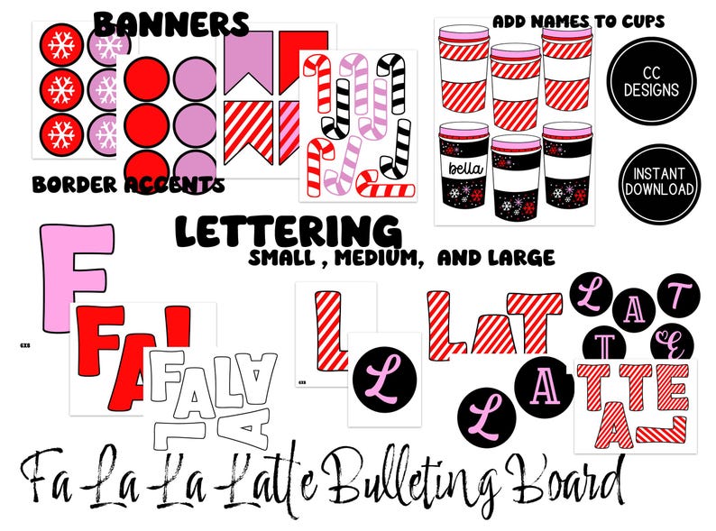 Fa La Latte Christmas Bulletin Board Kit Holiday Coffee Classroom Door ...