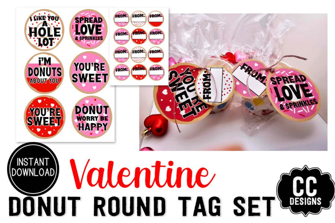 Printable Donut Love Valentine's Day Cut Out Tags Valentine Round ...