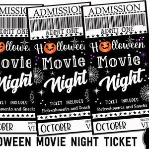 Halloween Movie Night Digital Ticket Fun Invite for A Spooky Movie ...