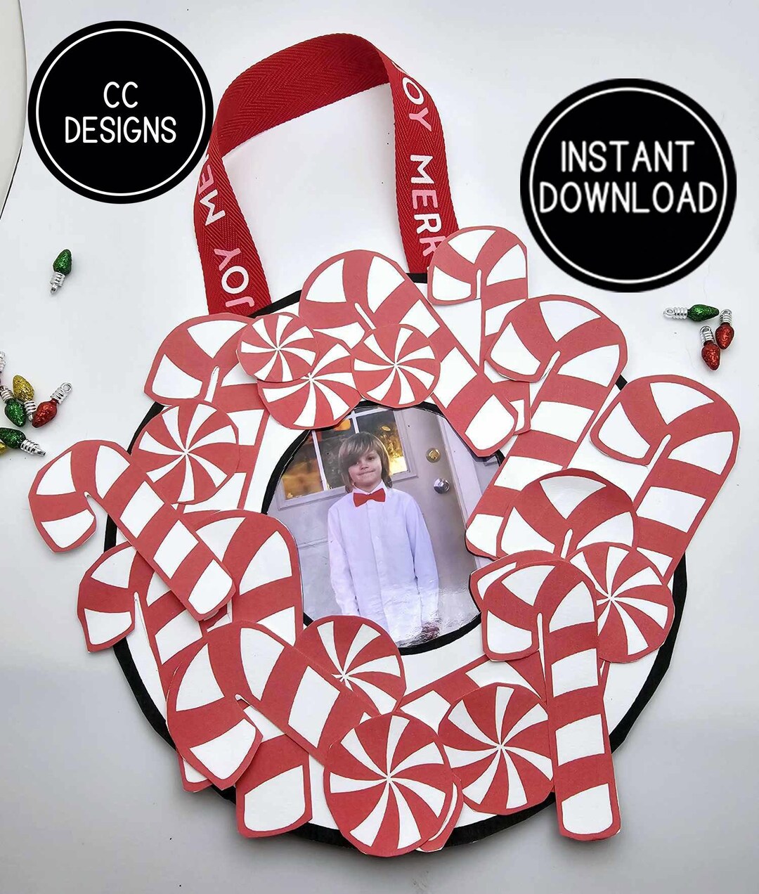 Candy Cane Wreath Paper Craft Template Kit Christmas Cut and Paste Kit ...