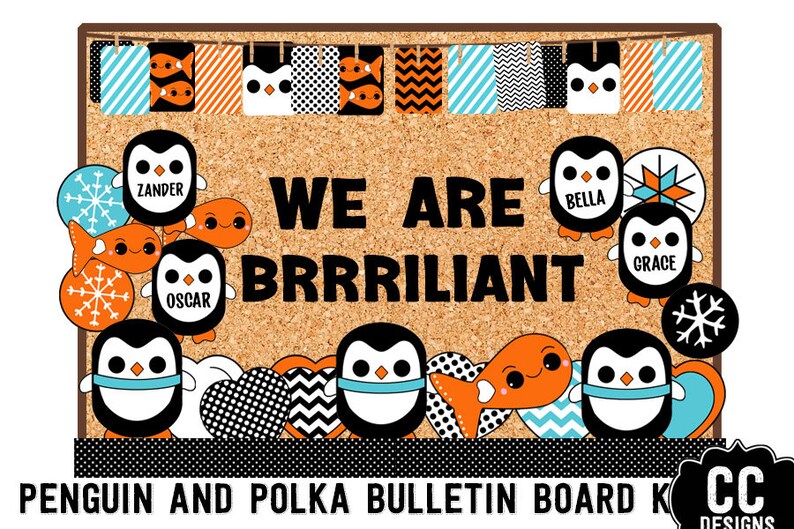 Penguin and Polka Bulletin Board Design Kit Cut Outs Lettering Borders ...