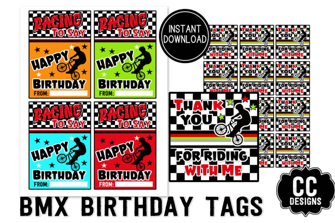 Printable BMX Birthday Favor Treat Tags 2 Sizes Birthday Thank You Tags ...