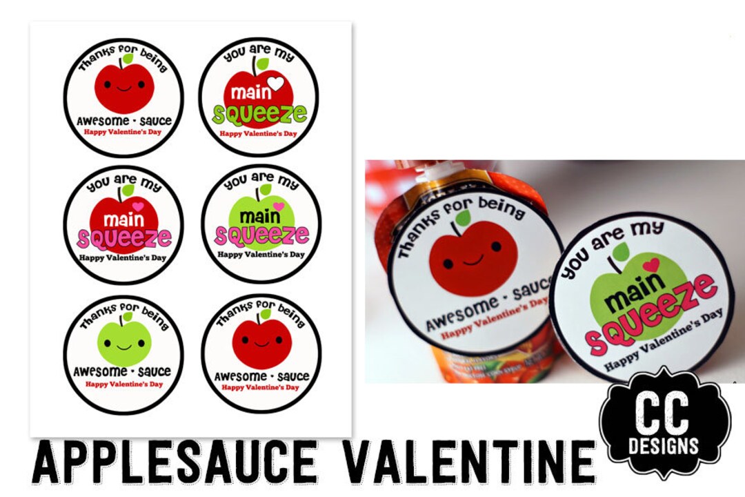 PRINTABLE Applesauce Valentine Food Party Favor School Party Hand Out ...