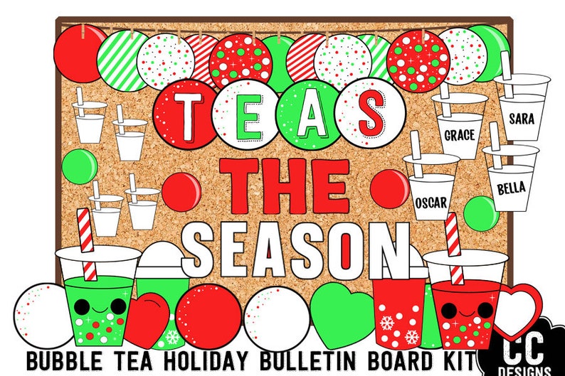 Boba Bubble Tea Holiday Bulletin Board Kit Christmas Door Kit - Etsy